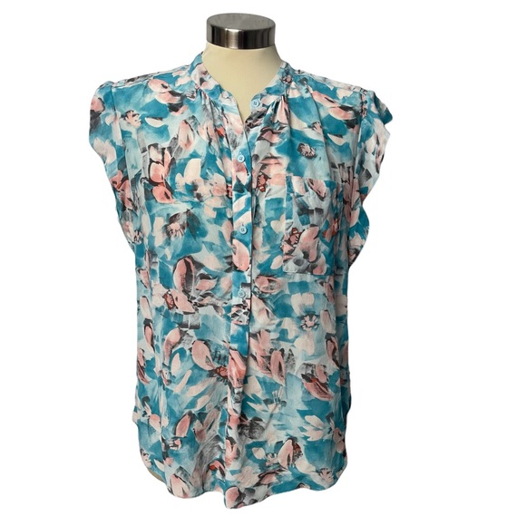 Rebecca Taylor | Tops | Rebecca Taylor Blue Aloha Teal Pink Floral Top ...